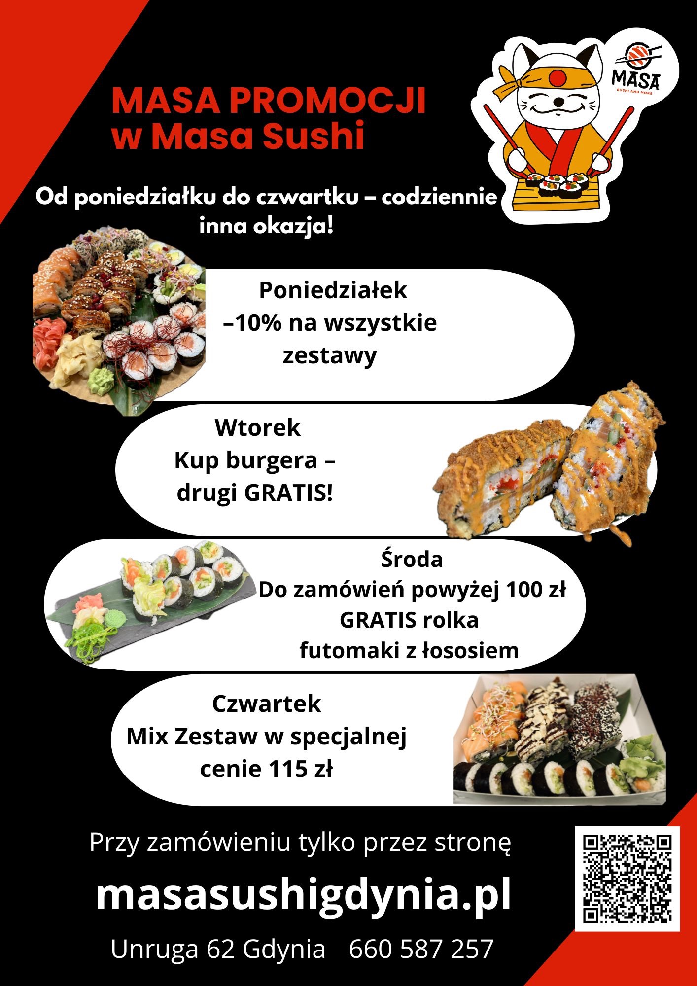 Menu restauracji Masa Sushi Gdańsk - zamów jedzenie z dowozem
